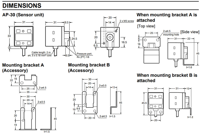 1 / 2 Digit Digital Display Pressure Sensor AP 30 Series