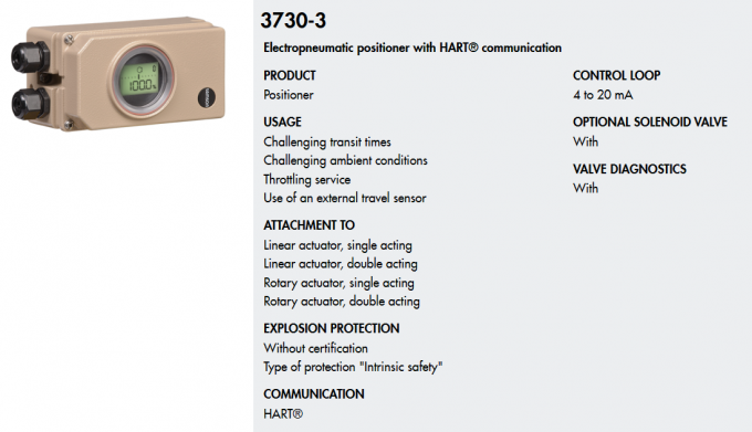Samson Valve Positioner 3730-3 Hart Capable Positioner 3730 ...