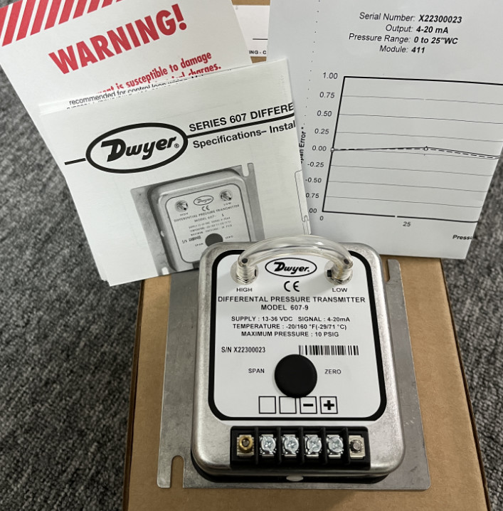 Dwyer 607-9 Differential Precision Pressure Transmitter 0-25" W.C. ±0.5 ...