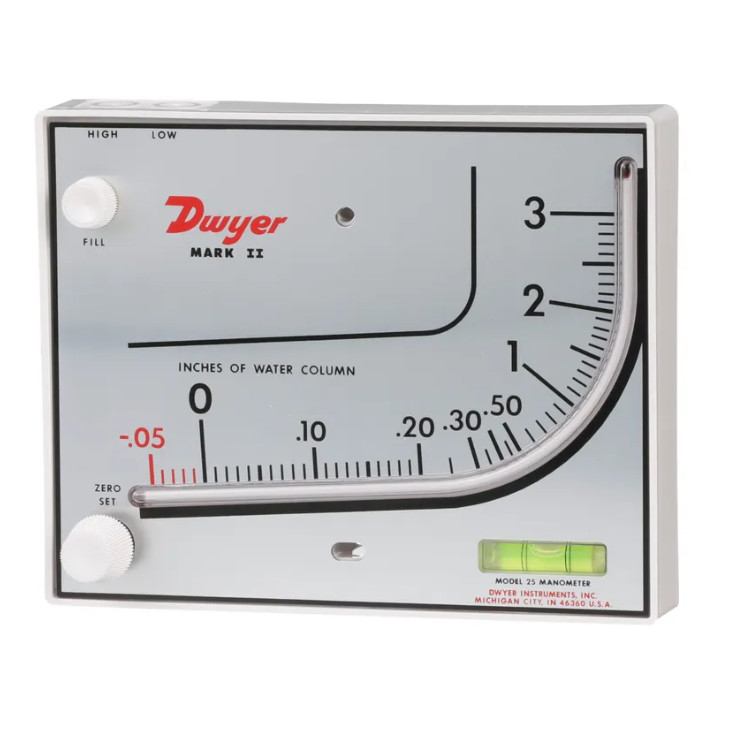 Dwyer MARK II 25 Liquid Filled Wall Mount Manometer 0-3" w.c., Red ...