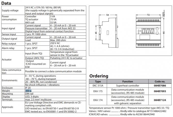 Danfoss EKC 315A 084B7086 Temperature Superheat Controller With MOP ...