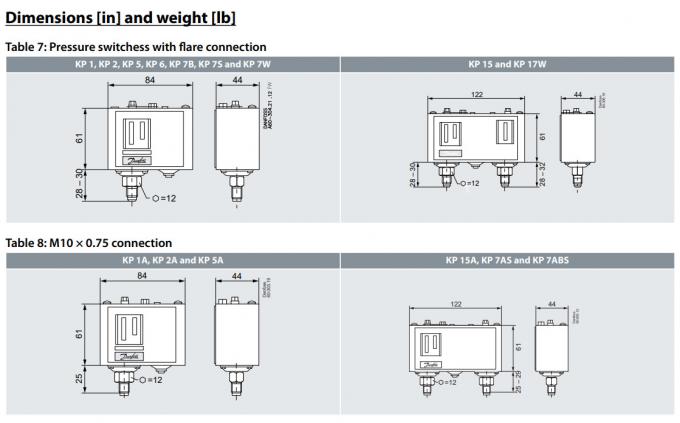 Danfoss High Pressure Switch KP5 KP15 KP35 KP36 RT116 RT112